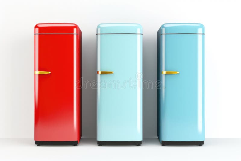 Three Refrigerators Lined Up Next To Each Other. Ideal for Showcasing ...