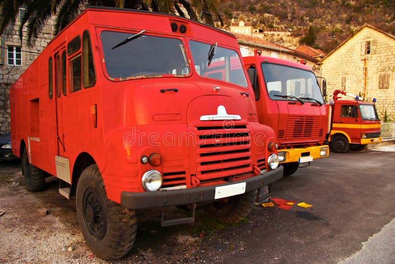 Three retro fire trucks stock photo. Image of engine - 20669542