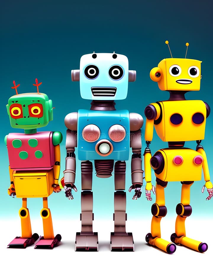 Three Retro Robot toys stock illustration. Illustration of anime ...