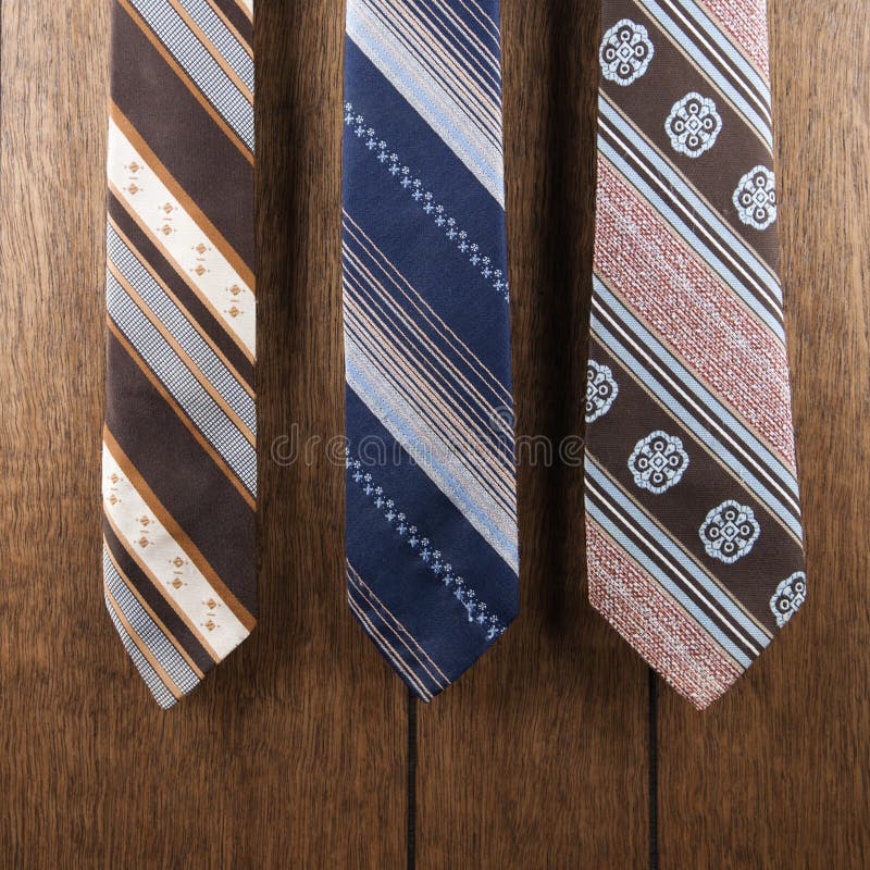 Three retro ties. stock image. Image of wall, wood, stripes - 2052133
