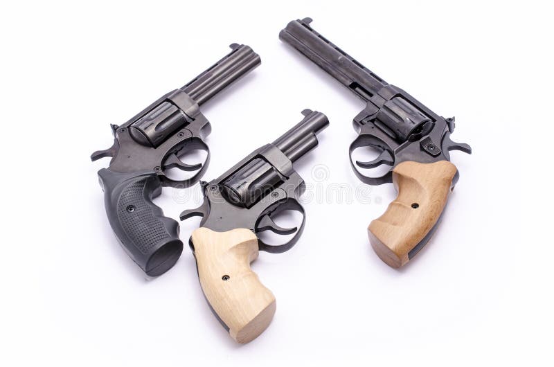 Three Revolvers with Gun Drums Isolated on White Stock Image - Image of ...