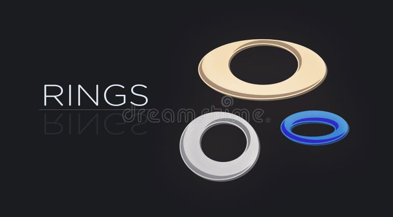 Three Rings In Gold Silver And Blue Logo Wedding Illustration Stock ...