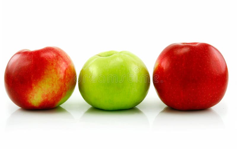 Three Ripe Apples in a Row Isolated on White Stock Image - Image of ...