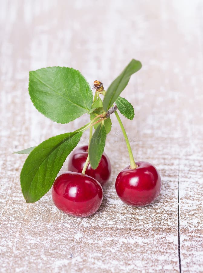 Three ripe cherries stock image. Image of leaf, delicious - 31829305