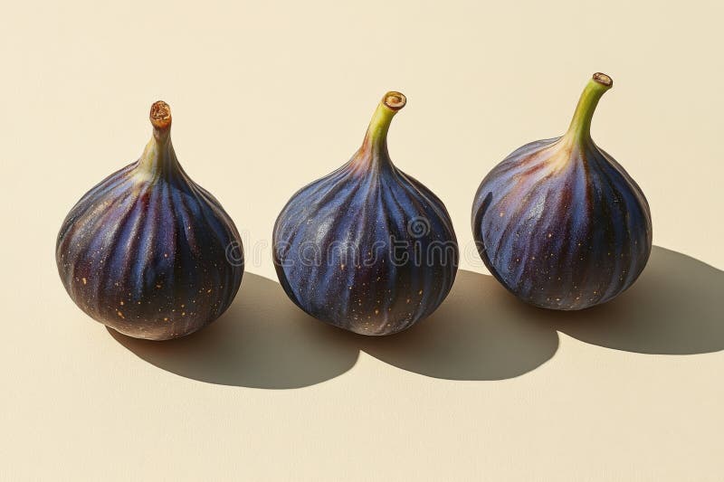 Three Ripe Figs Arranged Neatly on a Simple Background Highlighting ...