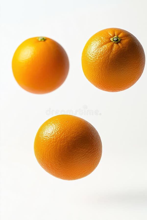 Three Ripe Oranges Floating on White Background Stock Illustration ...