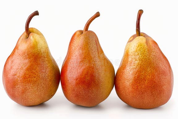Three Ripe Red Pears on White Background. Artificial Intelligence Image ...