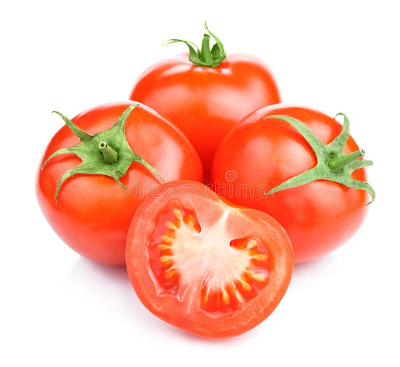 Three Ripe Tomatoes and Its Half Stock Photo - Image of juicy, full ...