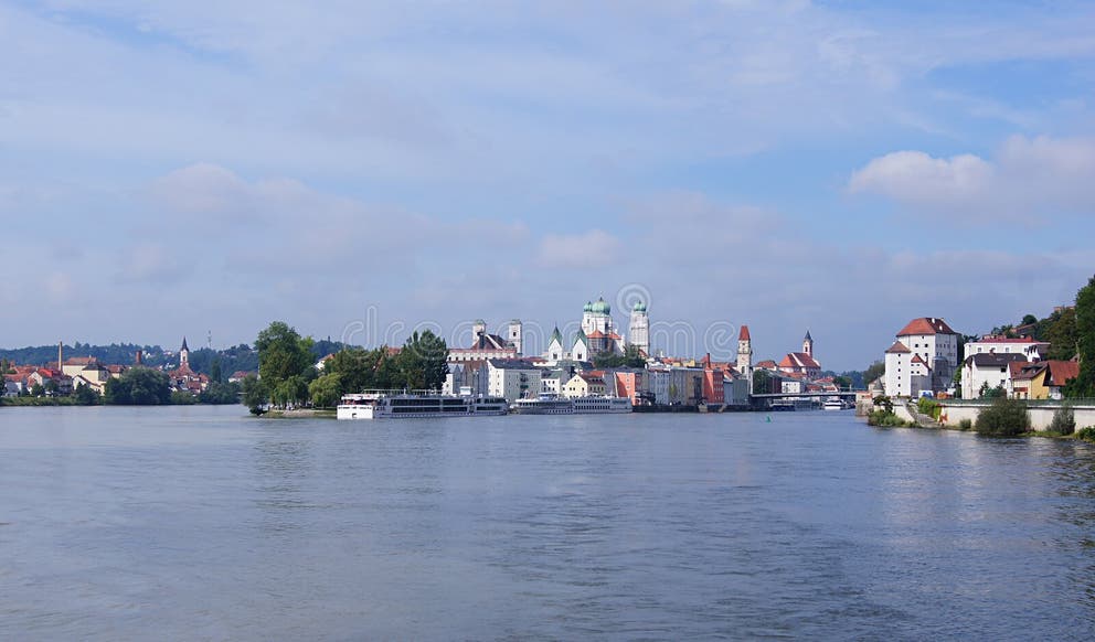 Three Rivers City of Passau Stock Image - Image of bridge, panorama ...