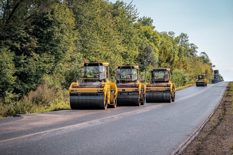 Road Rollers Working on the New Road Construction Site Stock Image ...