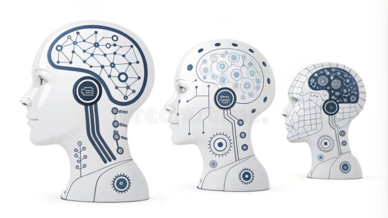 Three Robot Heads Showing Different Levels of Complexity, Representing ...