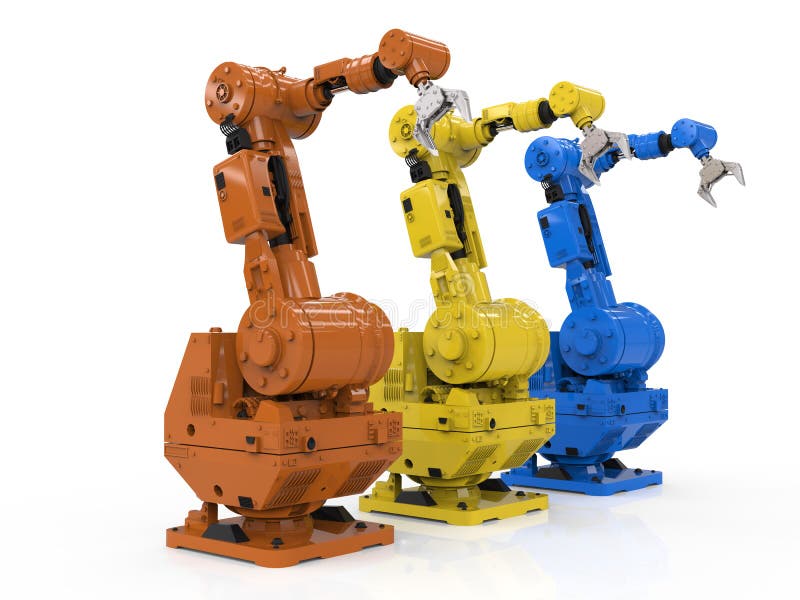 Three robotic arms stock image. Image of equipment, orange - 76595739