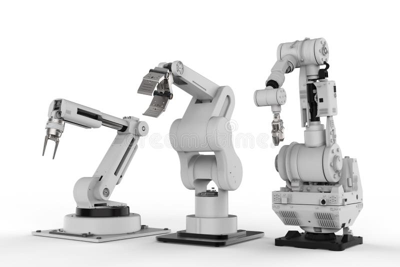 Three Robotic Arms on White Background Stock Illustration ...