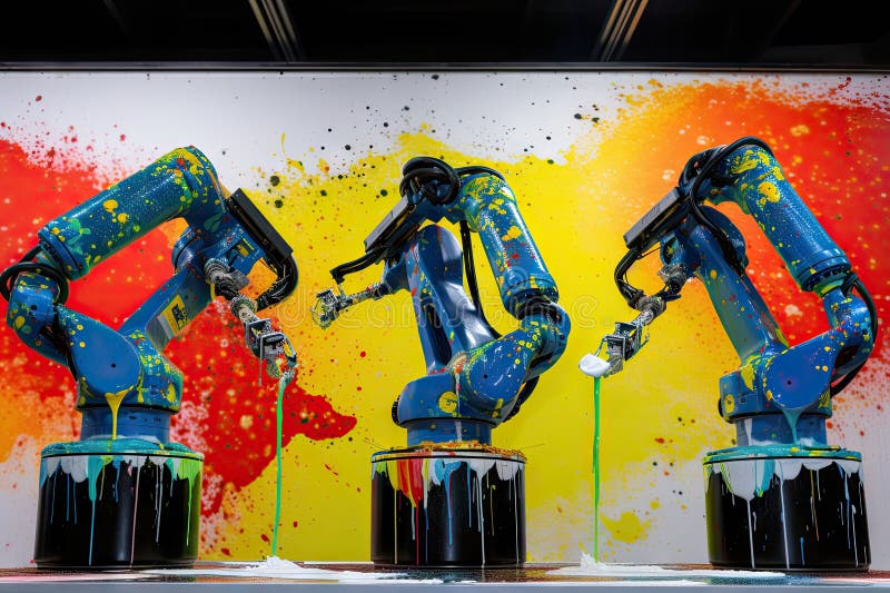 Three Robotic Painters Work in Unison, Coating a Surface with Bold ...