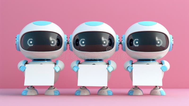 Three Robots Holding a Blank Piece of Paper in Front of Them, AI Stock ...