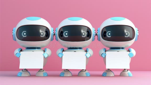 Three Robots Holding a Blank Piece of Paper in Front of Them, AI Stock ...