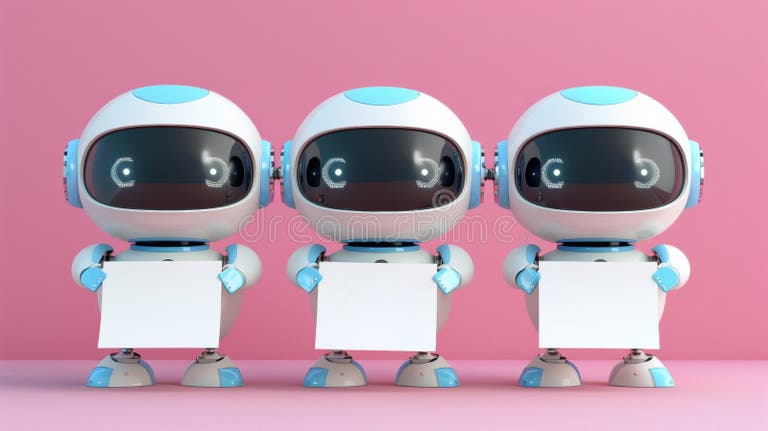 Three Robots Holding a Blank Piece of Paper in Front of Them, AI Stock ...