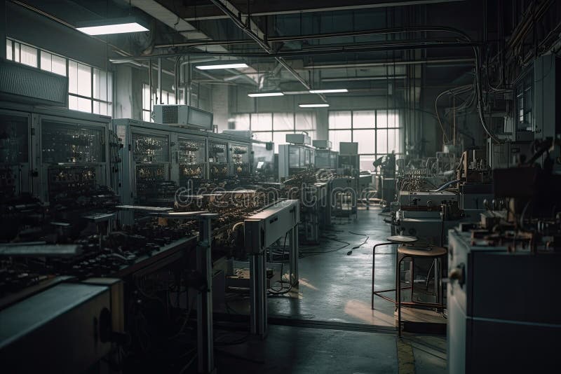 Three Robots Working in Modern Factory. Generative Ai Stock ...