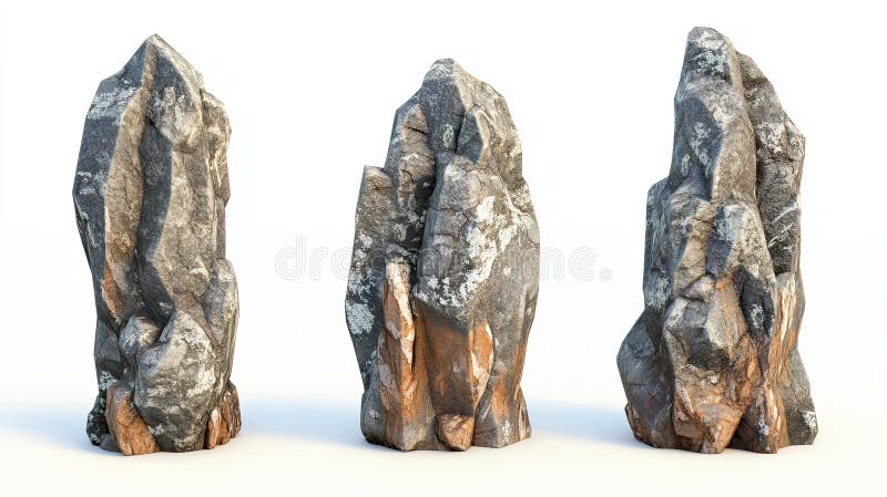Three Rock Formations, Stone, Cliff, Isolated, 3D Render Stock Image ...
