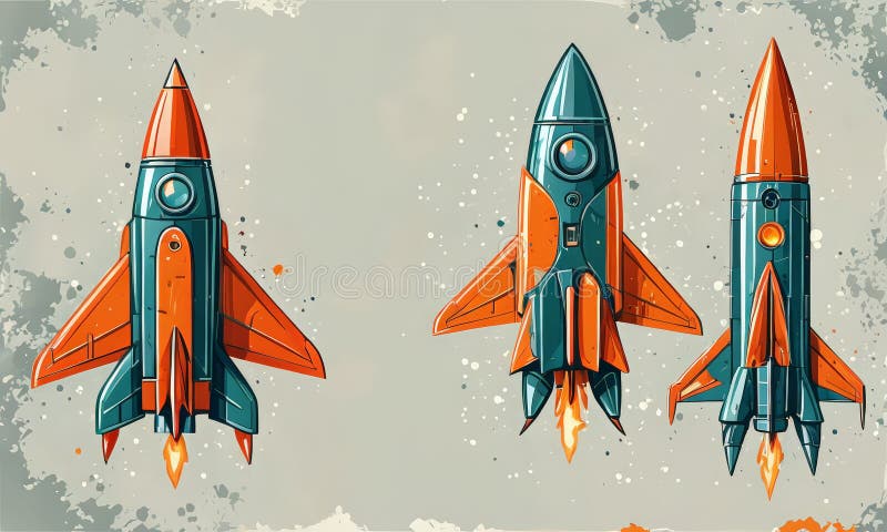 Three Rockets with Different Colors and Shapes Stock Illustration ...