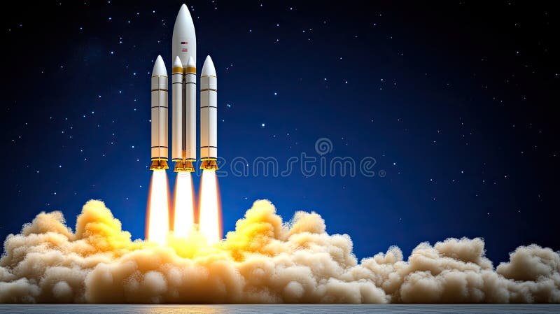 Three Rockets Launch into a Clear Sky, Leaving Trails of Smoke and Fire ...