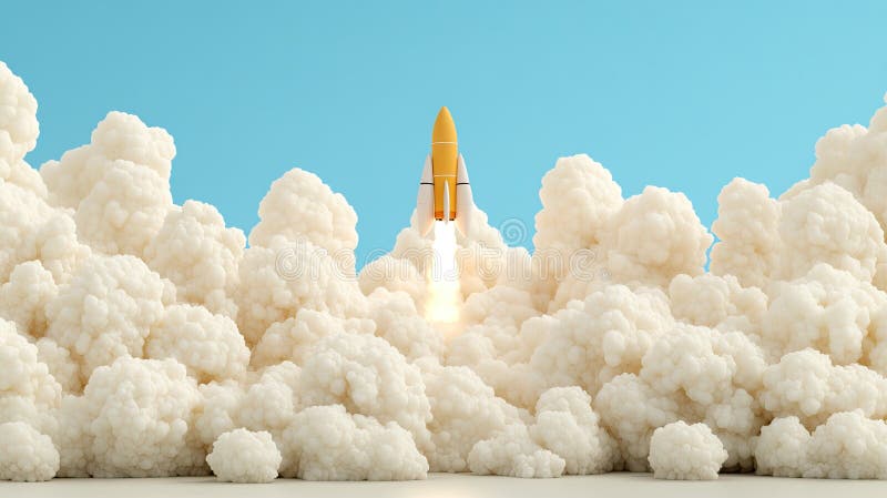 Three Rockets Launch into a Clear Sky, Leaving Trails of Smoke and Fire ...