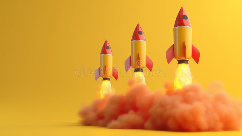 Three Rockets Take To the Sky Stock Illustration - Illustration of font ...