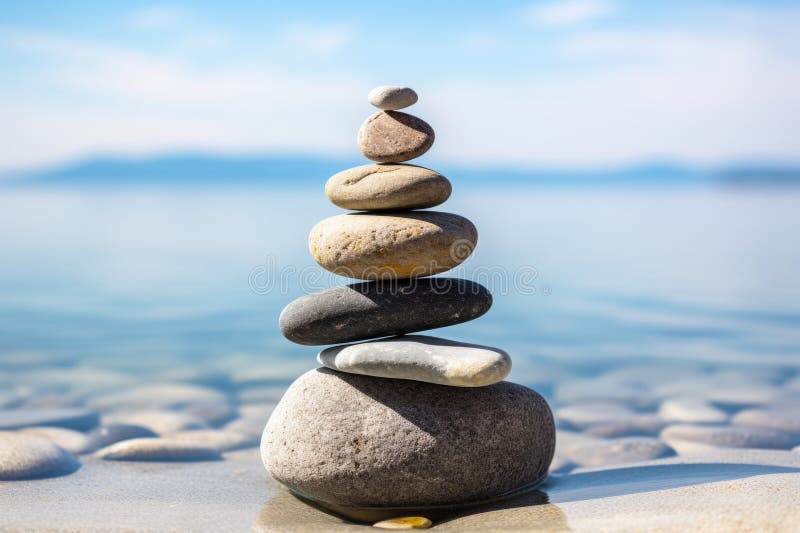 Three Rocks Balancing in a Stack by a Seashore Stock Illustration ...