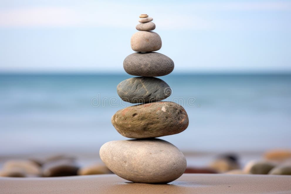 Three Rocks Balancing in a Stack by a Seashore Stock Photo - Image of ...