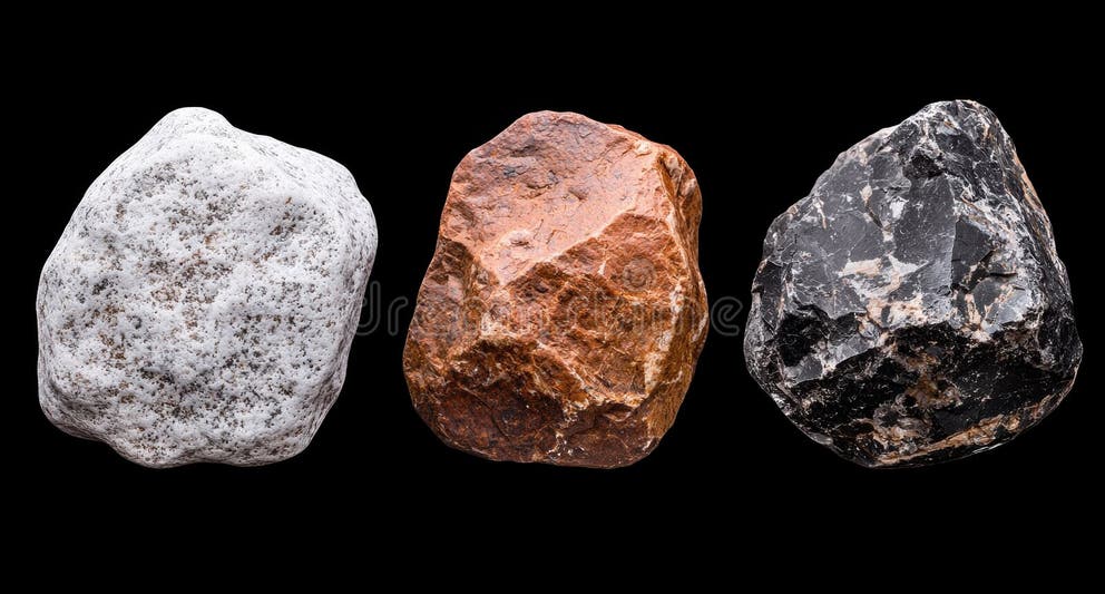 Three Rocks of Different Colors on a Black Background. Stock ...