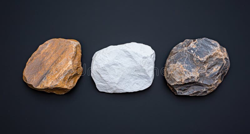 Three Rocks of Different Colors on a Black Background. Stock ...