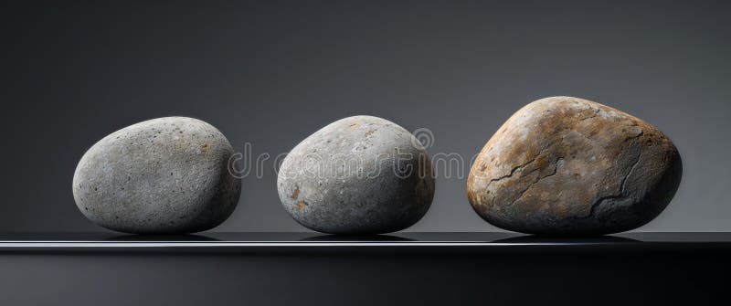 Three Rocks are Shown in a Row on a Black Surface Stock Photo - Image ...