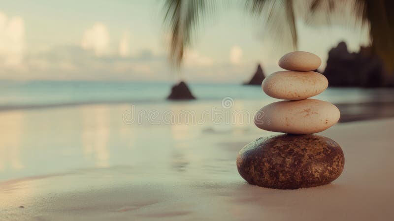 Three Rocks Stacked Vertically on a Sandy Beach Create a Natural ...