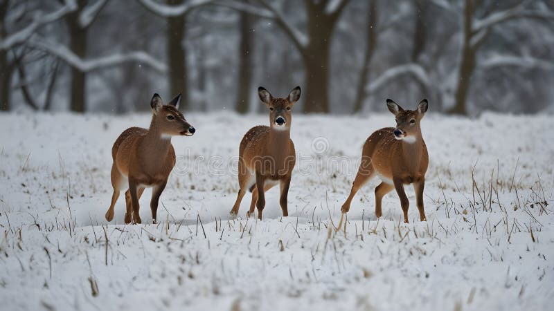 Three Roe Deer (capreolus Capreolus) Does Running Forward in High Snow ...