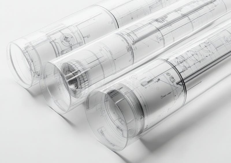 Three Rolls of Blueprints are Stacked on a White Surface Stock Image ...