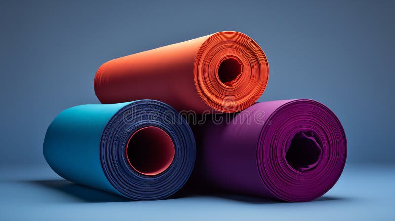 Three Colorful Fabric Rolls Blue Background Stock Photos - Free ...