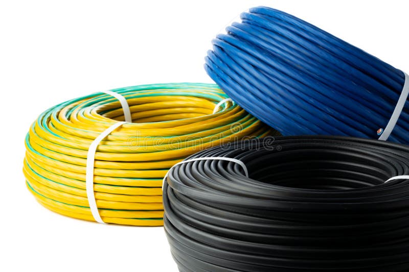 Three Rolls Electrical Wire Isolated White Background Stock Photos ...