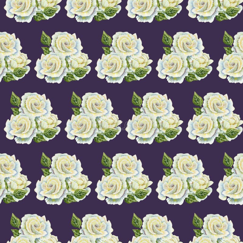 Three Rose Bouquet in a Seamless Pattern Stock Illustration ...