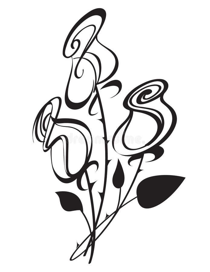 Black And White Sketch Of Three Beautiful Roses. Stock Illustration ...