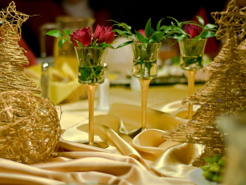Decorated Christmas Dinner Table Stock Photo - Image of event, ribbon ...