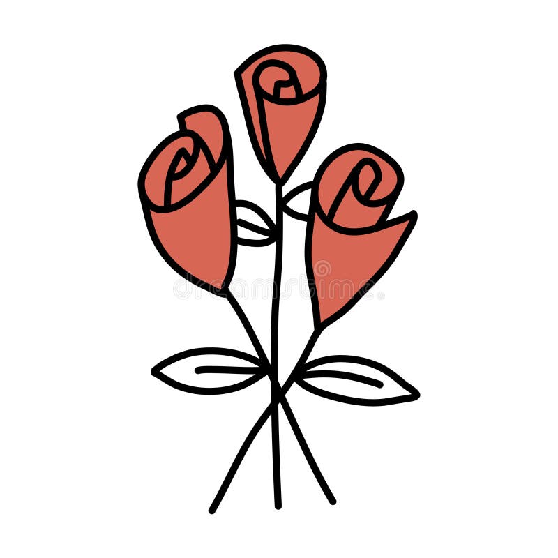 Three Roses Doodle Vector Illustration Stock Vector - Illustration of ...