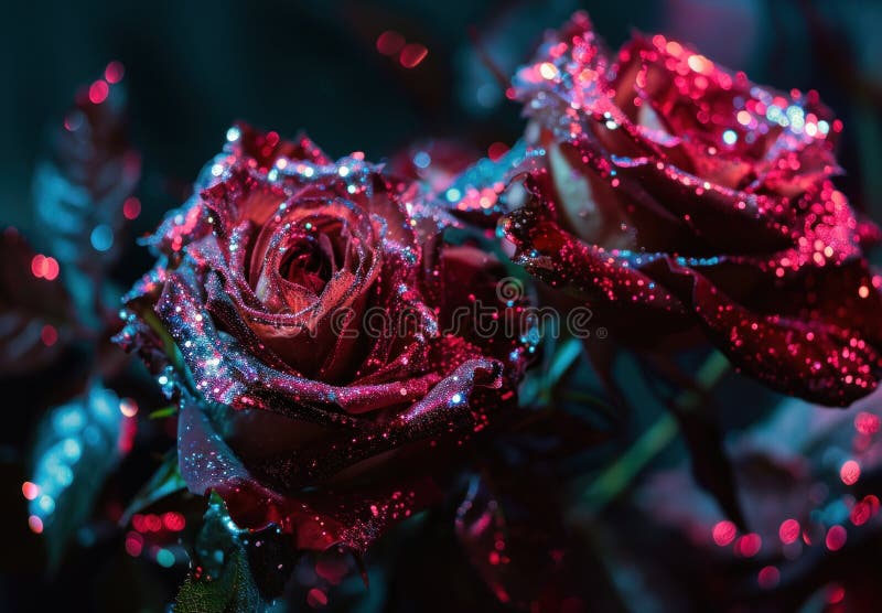 Three Roses with Glitter that Glow in the Dark Stock Image - Image of ...