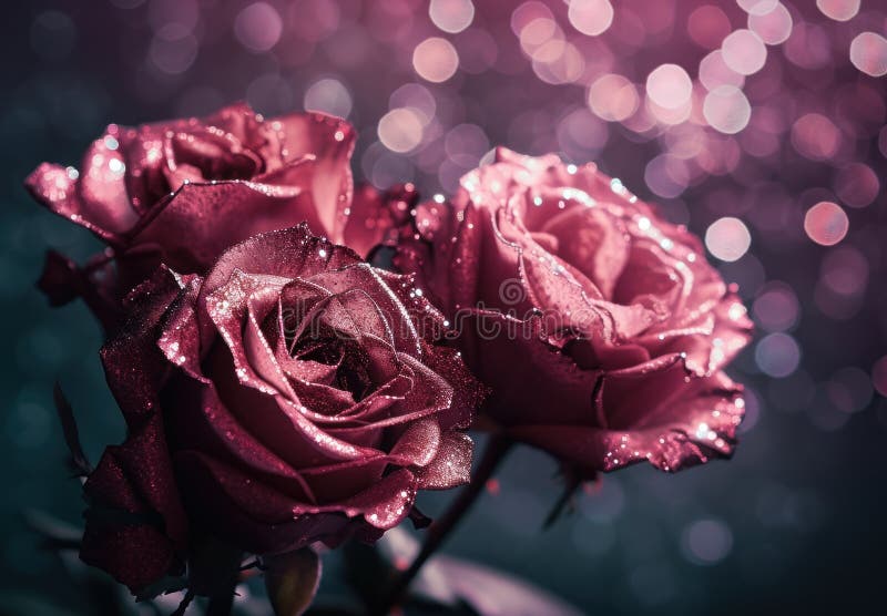 Three Roses with Glitter that Glow in the Dark Stock Image - Image of ...
