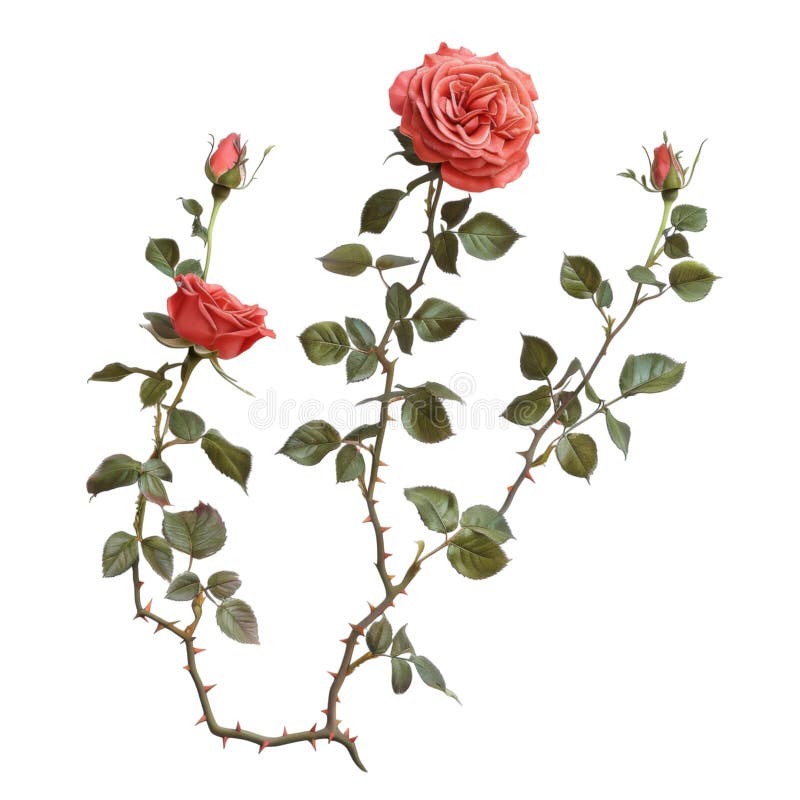 Three Roses and Thorny Stems Stock Image - Illustration of leaves ...