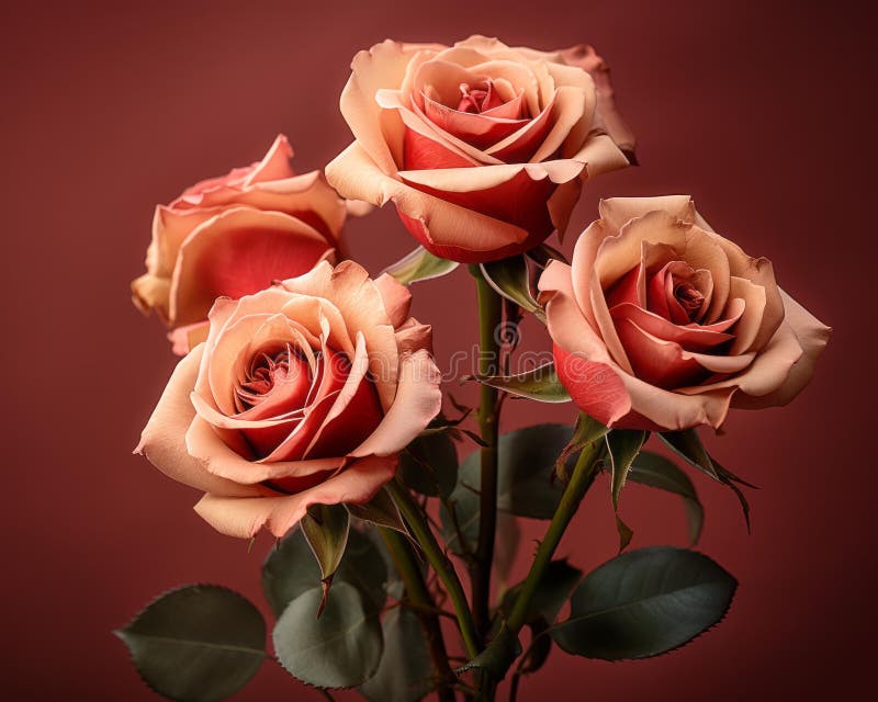 Three Red Roses in a Vase on a Table. Generative AI Image. Stock ...