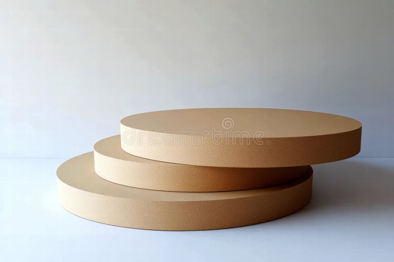 Three Round Beige Platforms Stacked Together on a Smooth White ...