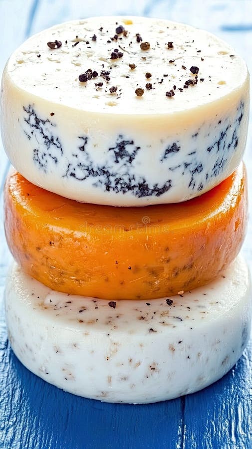 Stacked Round Cheeses Showcasing Rich Colors and Textures on a Vibrant ...