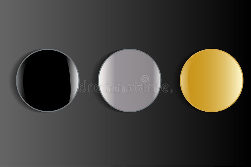 Three Round Convex Glossy Objects . Gold, Silver, and Glossy Black ...