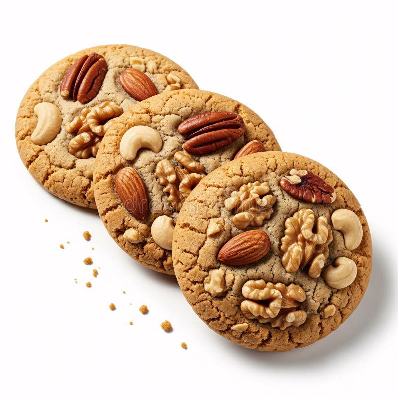 Three Round Cookies with Nuts and Almonds, Creating an Appetizing Image ...