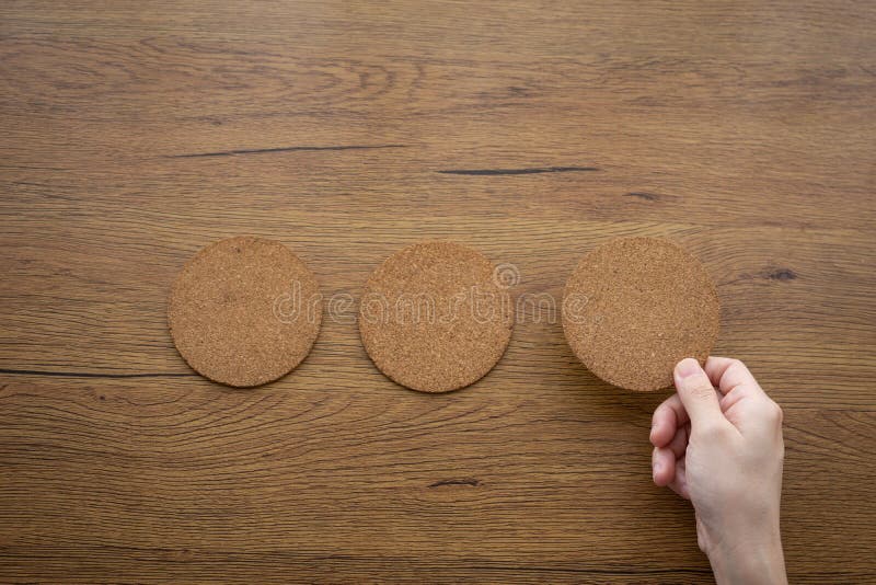 Three Round Cork Board and Hand Selecting Stock Image - Image of macro ...